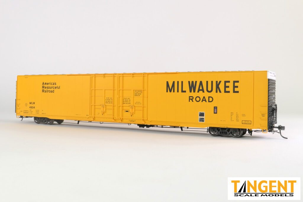 Milwaukee Road (MILW) "Delivery 1977 Yellow" Greenville 86' Double Plug Door Box Car - Tangent ...